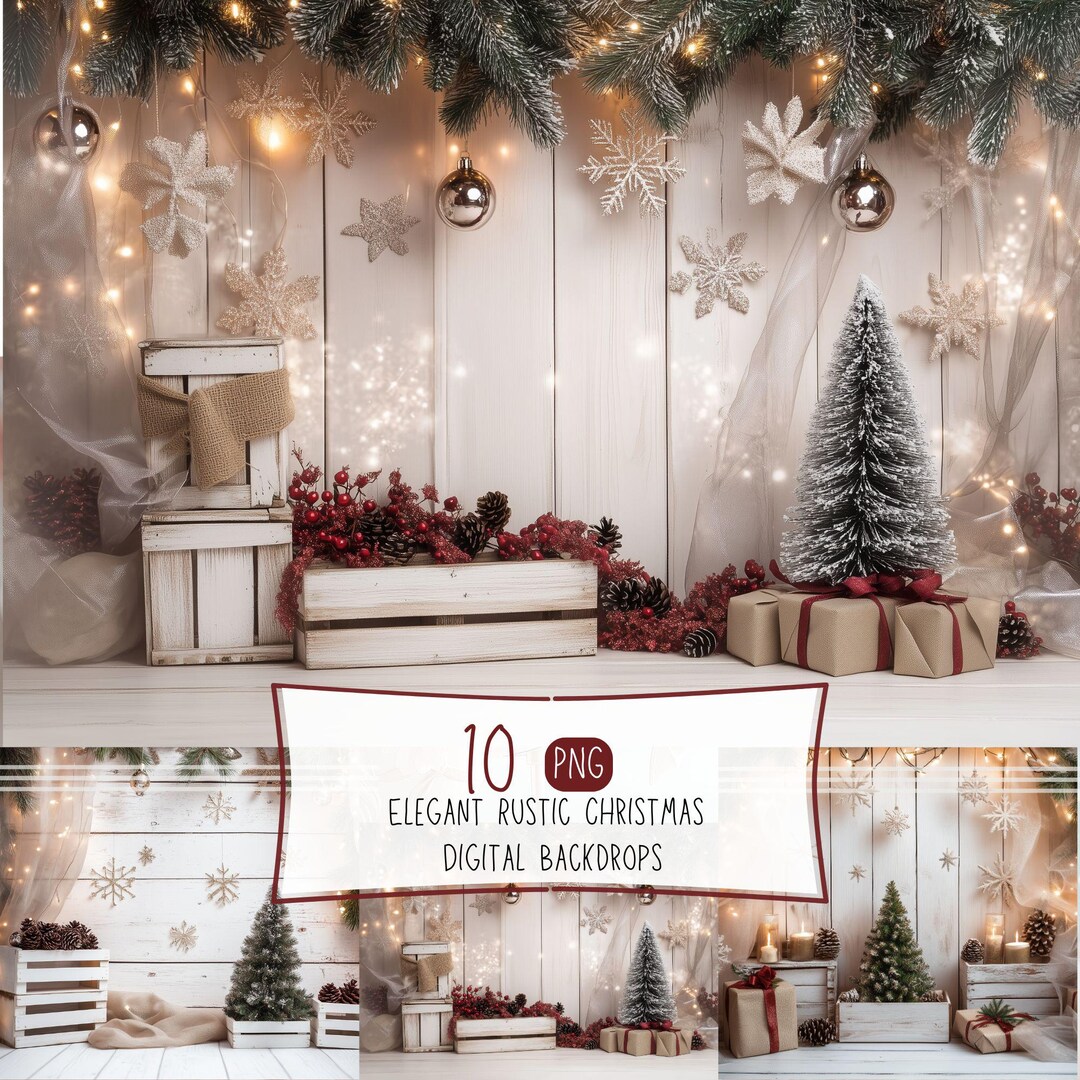 Elegant Rustic Christmas Digital Backdrops: Xmas Backgrounds With Gift ...