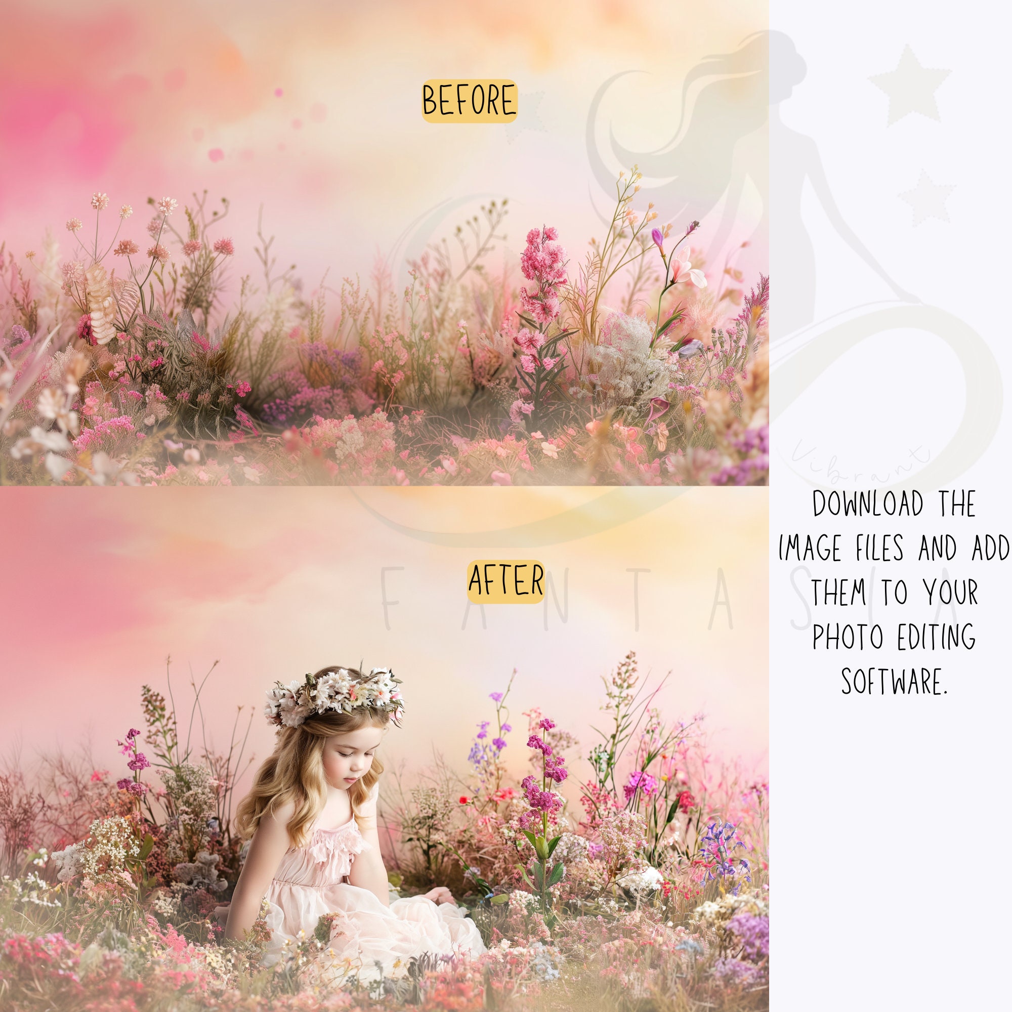 Dreamy Spring Meadow Digital Backdrop, Field of Wild Flowers Digital ...