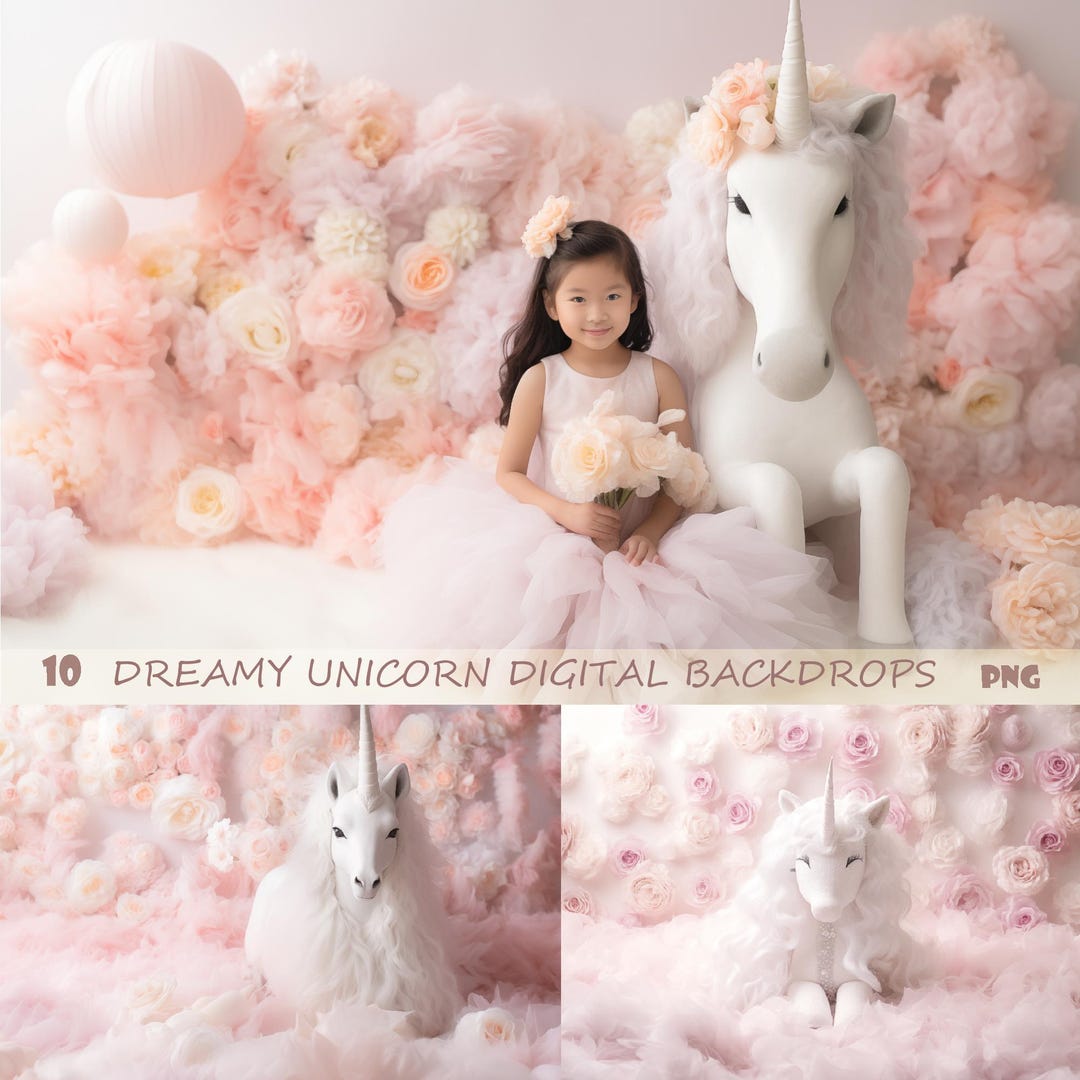 Dreamy Unicorn Digital Backdrop, Pastel Unicorn Background, Studio ...