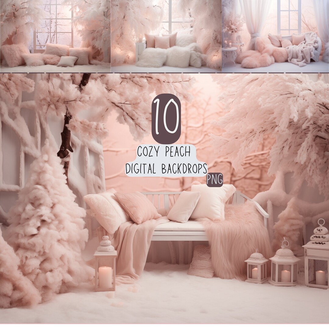 Cozy Peach Elegance Digital Backdrops, Studio Backdrops Holiday Winter ...