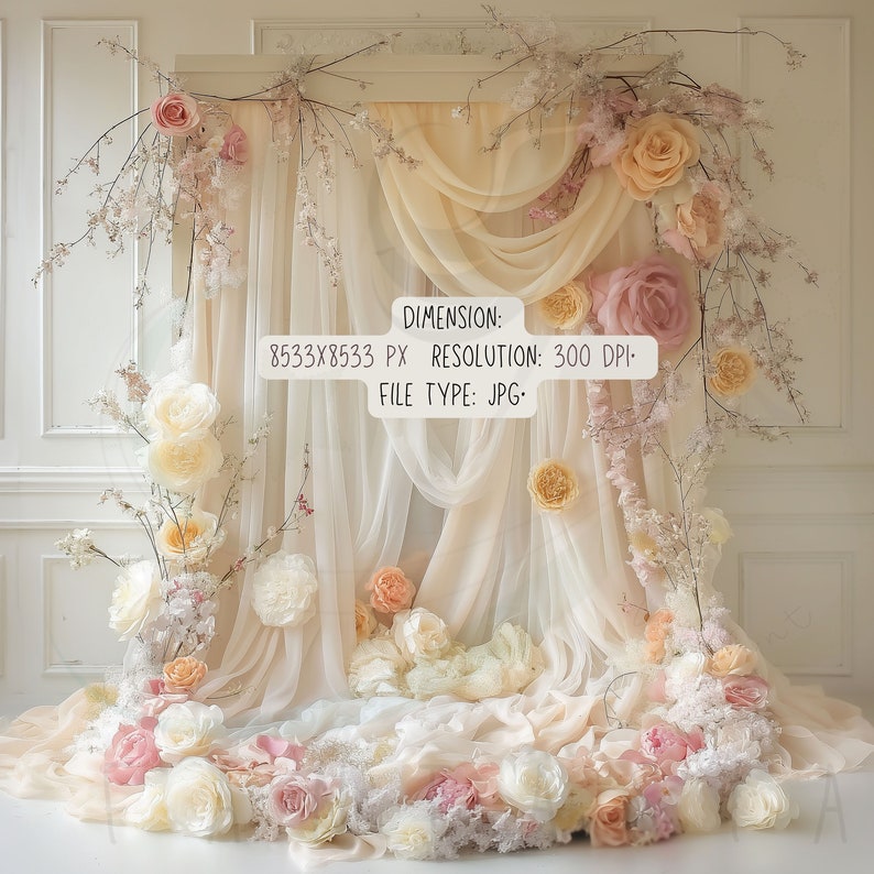 Majestic Maternity Floral Arch and Drapes Digital Backdrops JPG Set ...