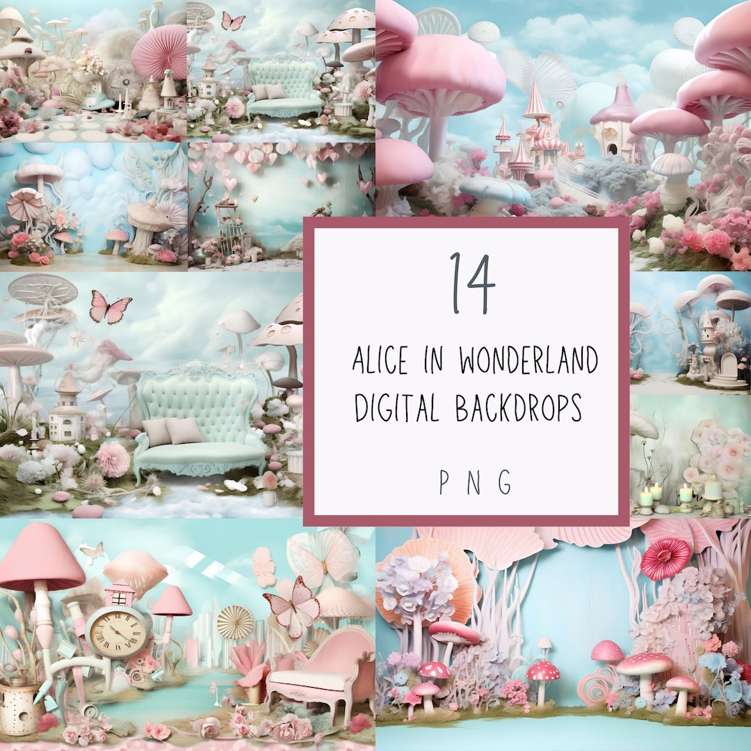 Alice in Wonderland Digital Backdrops, Pastel Enchanted Garden Photo ...