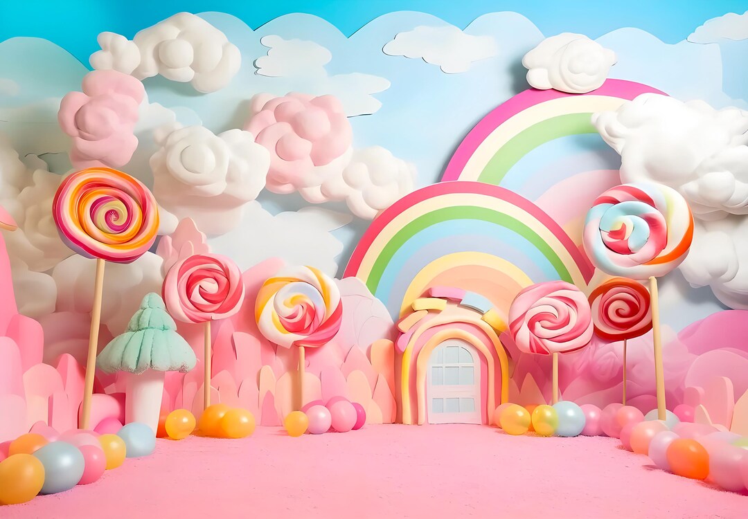 Candyland Digital Backdrops, Rainbow Backdrops, Kids Birthday Cake ...