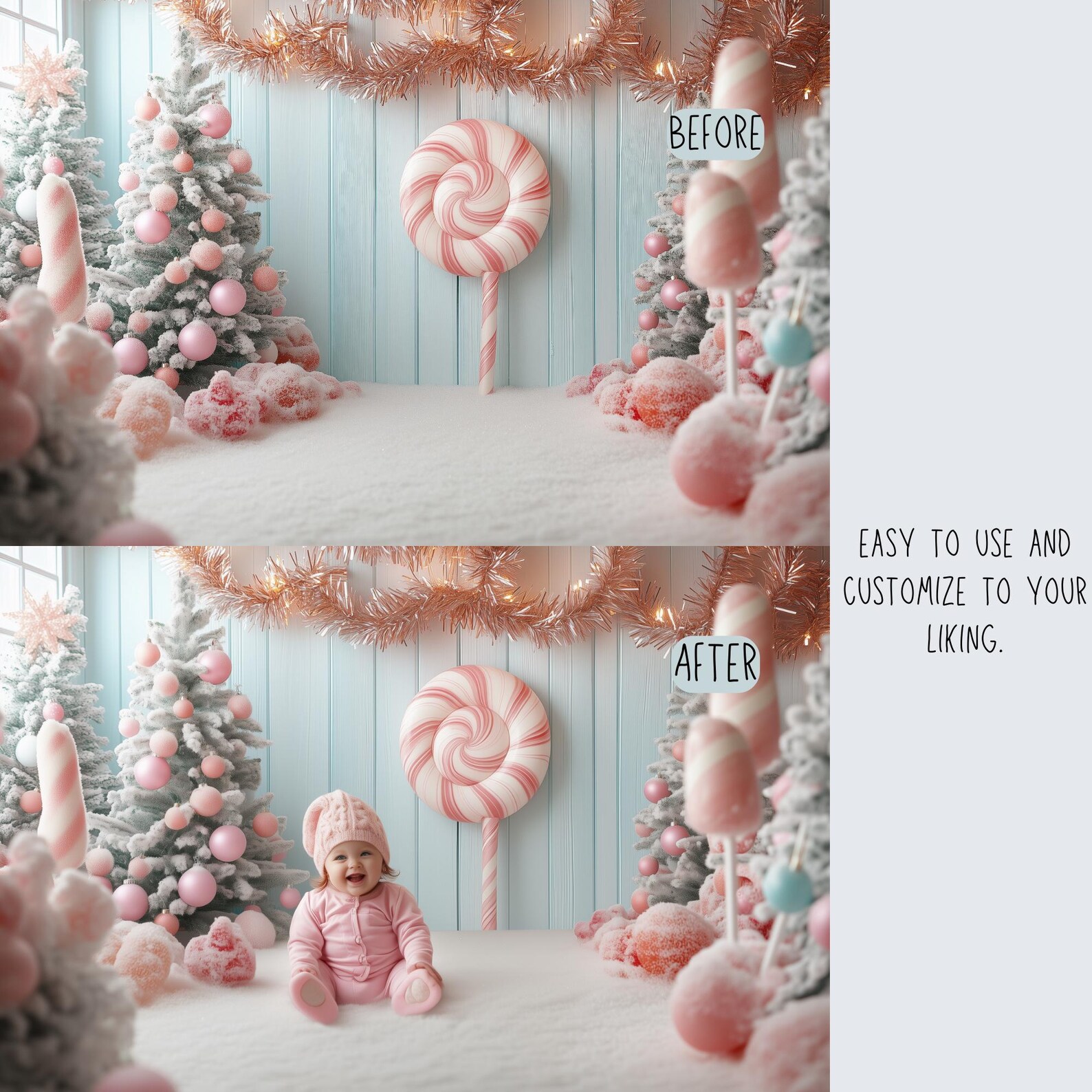 Candy Cane Christmas Digital Backdrops, Pink Candyland, Winter Holiday ...