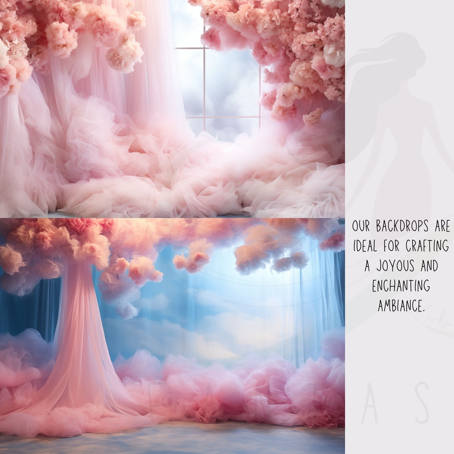 Fine Art Pink Floral Curtains Digital Backdrop, Studio Backdrops ...