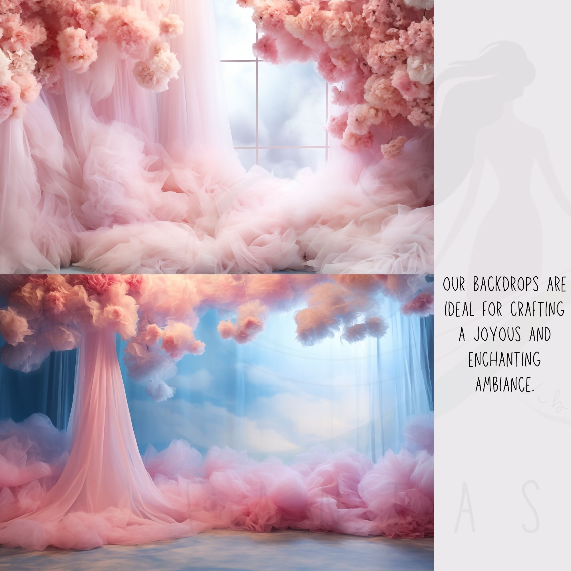 Fine Art Pink Floral Curtains Digital Backdrop, Studio Backdrops ...