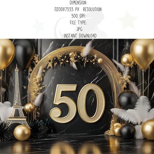 Elegant 50th Birthday Digital Backdrops: Black and Gold Celebration ...