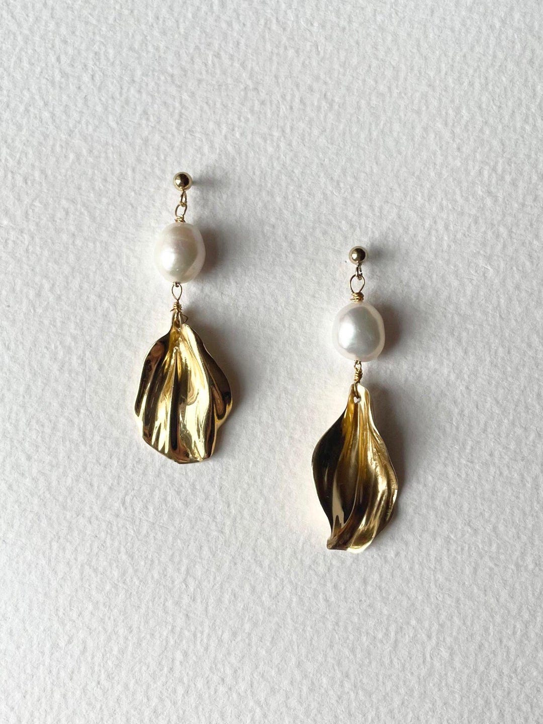 Ada Pearl Earrings | 18ct Gold Petal Drop Earrings - Etsy