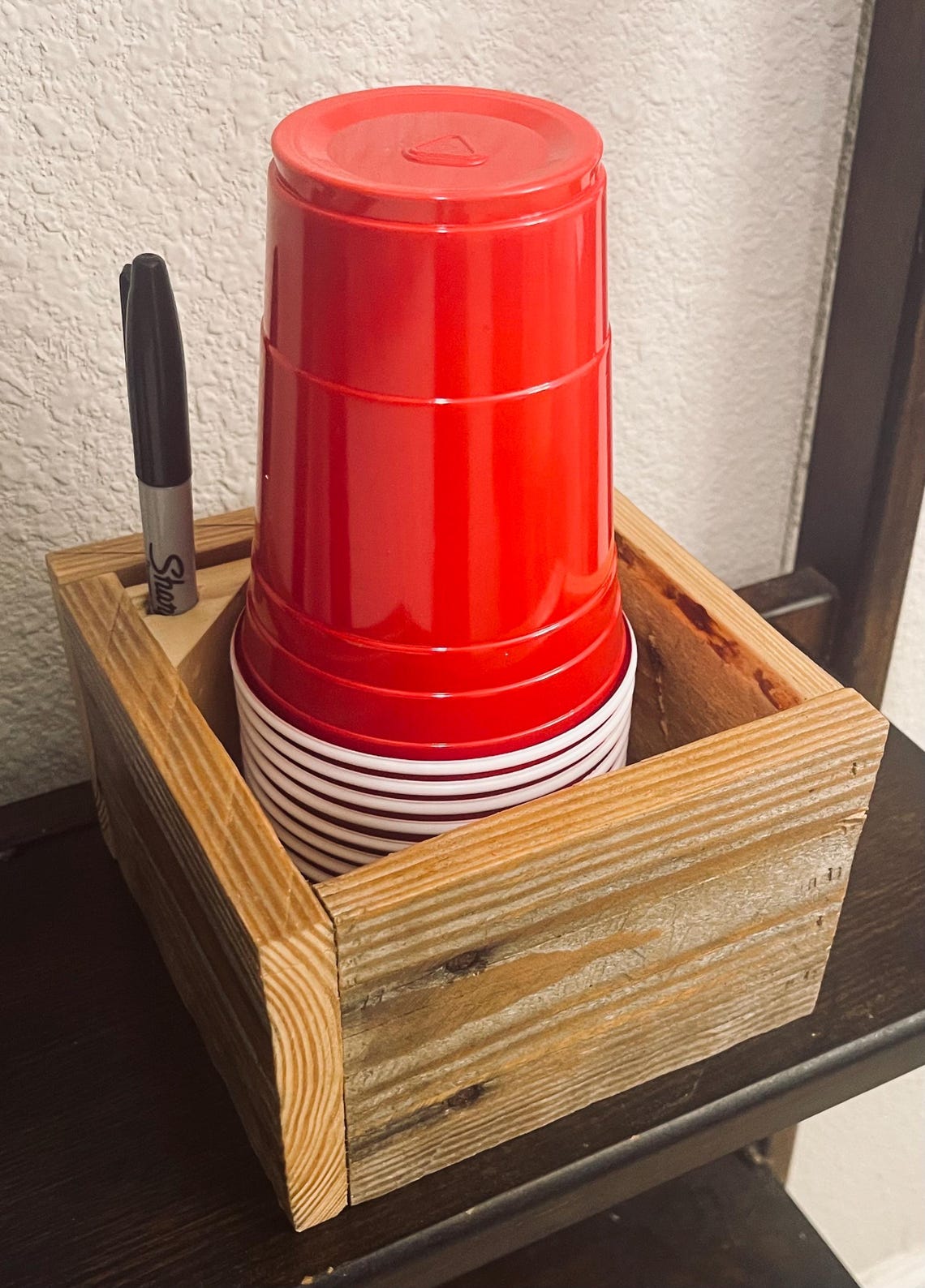 Rustic Reclaimed Wood Disposable Cup Holder With Marker Slot - Etsy