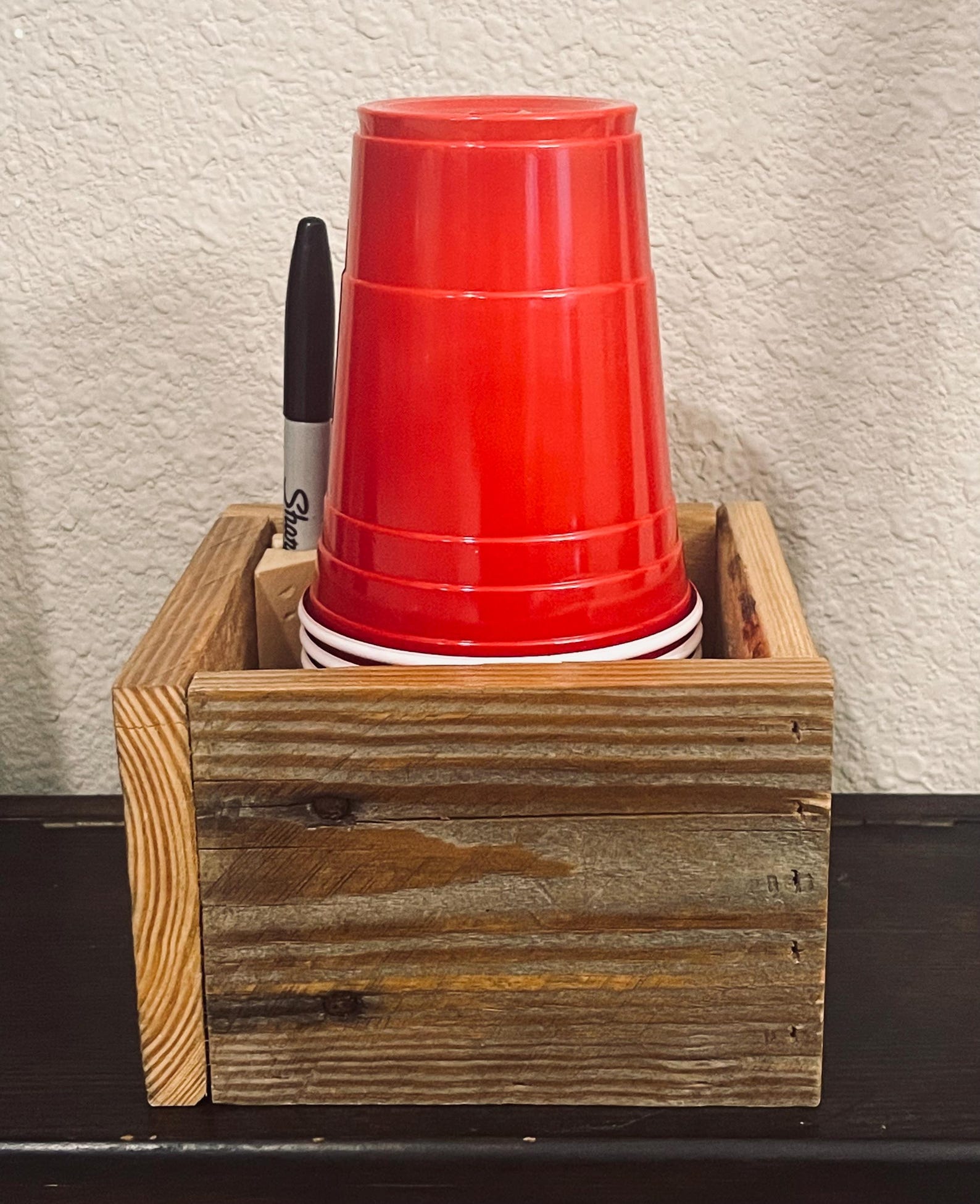 Rustic Reclaimed Wood Disposable Cup Holder With Marker Slot - Etsy