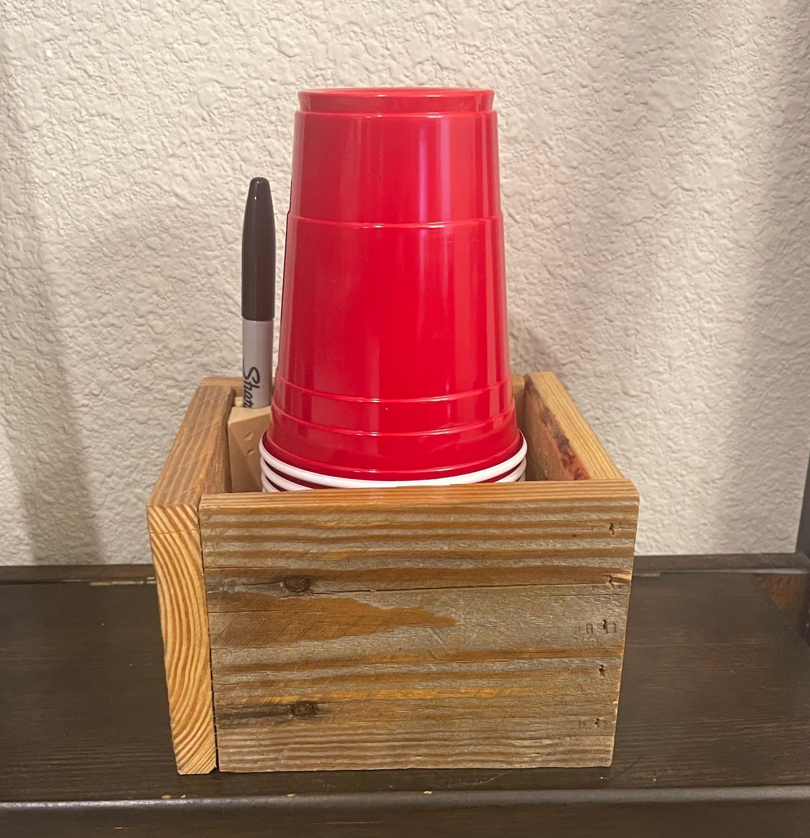 Rustic Reclaimed Wood Disposable Cup Holder With Marker Slot - Etsy