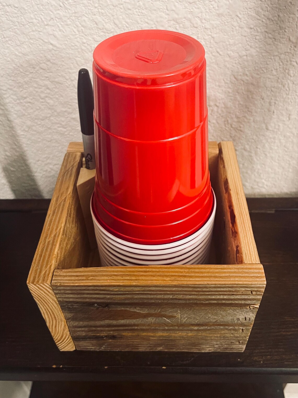 Rustic Reclaimed Wood Disposable Cup Holder With Marker Slot - Etsy