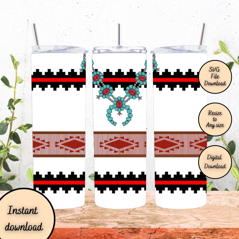 Tumbler Design for Sublimation, Digital Download Template, White Navajo ...