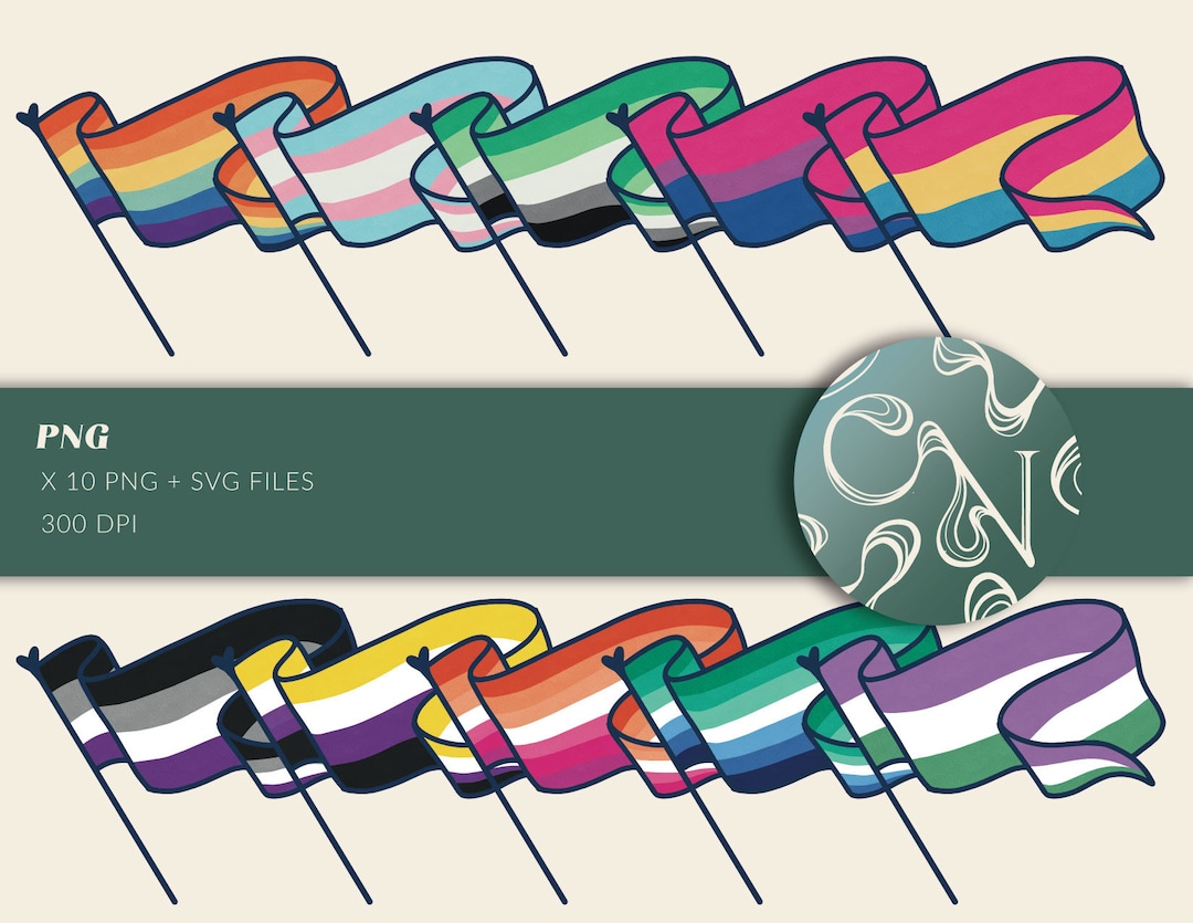 Pride Flags Graphic Image 10pk Pride Bundle PNG SVG Clipart LGBTQIA ...