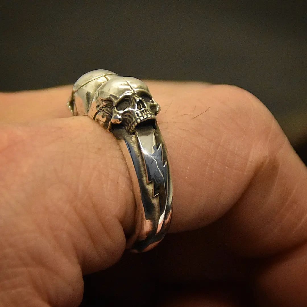 Double Skull and Thunder Lighting Ring Twin Skull Thunder - Etsy