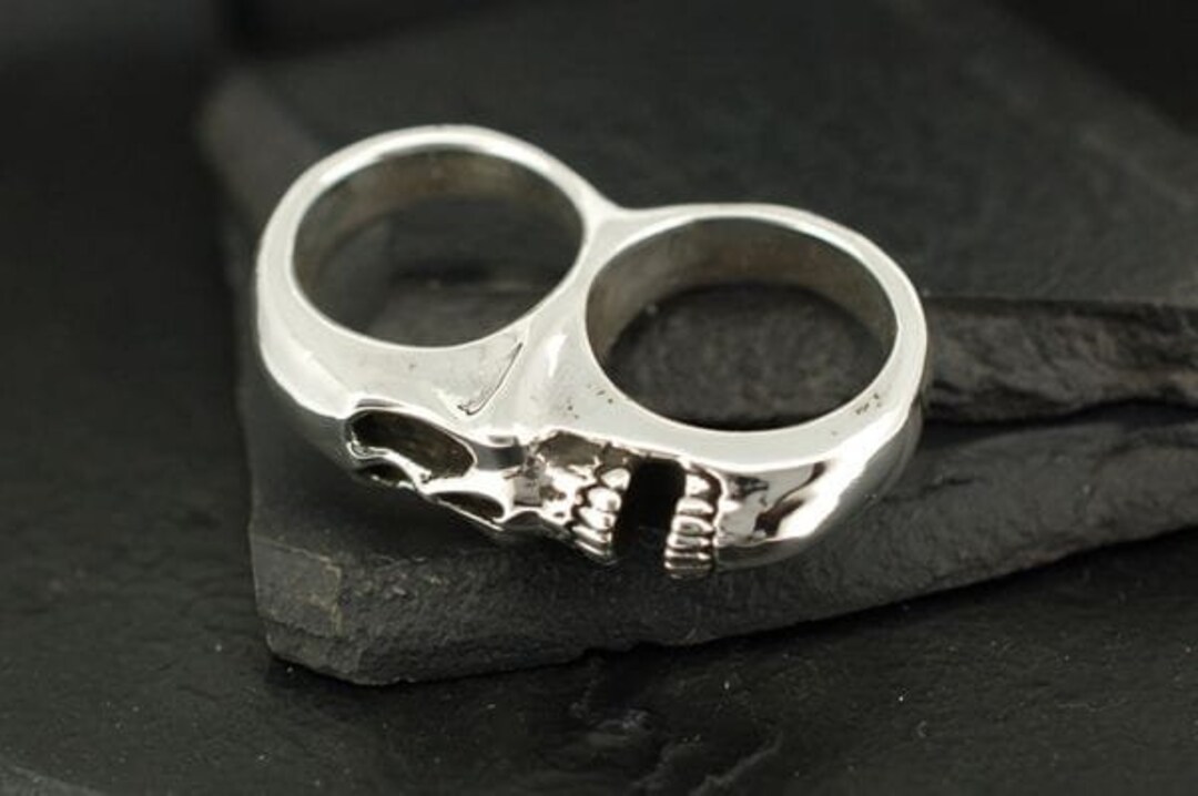 925 Silver Double Skull Ring • Gothic Biker Jewelry - Etsy