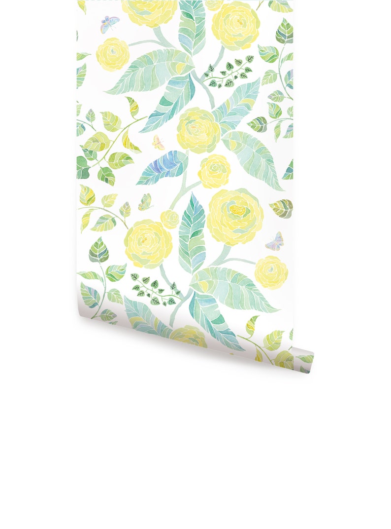 4 ROLL WALLPAPER BUNDLE (full Set) - Springtime Watercolor Blossom ...