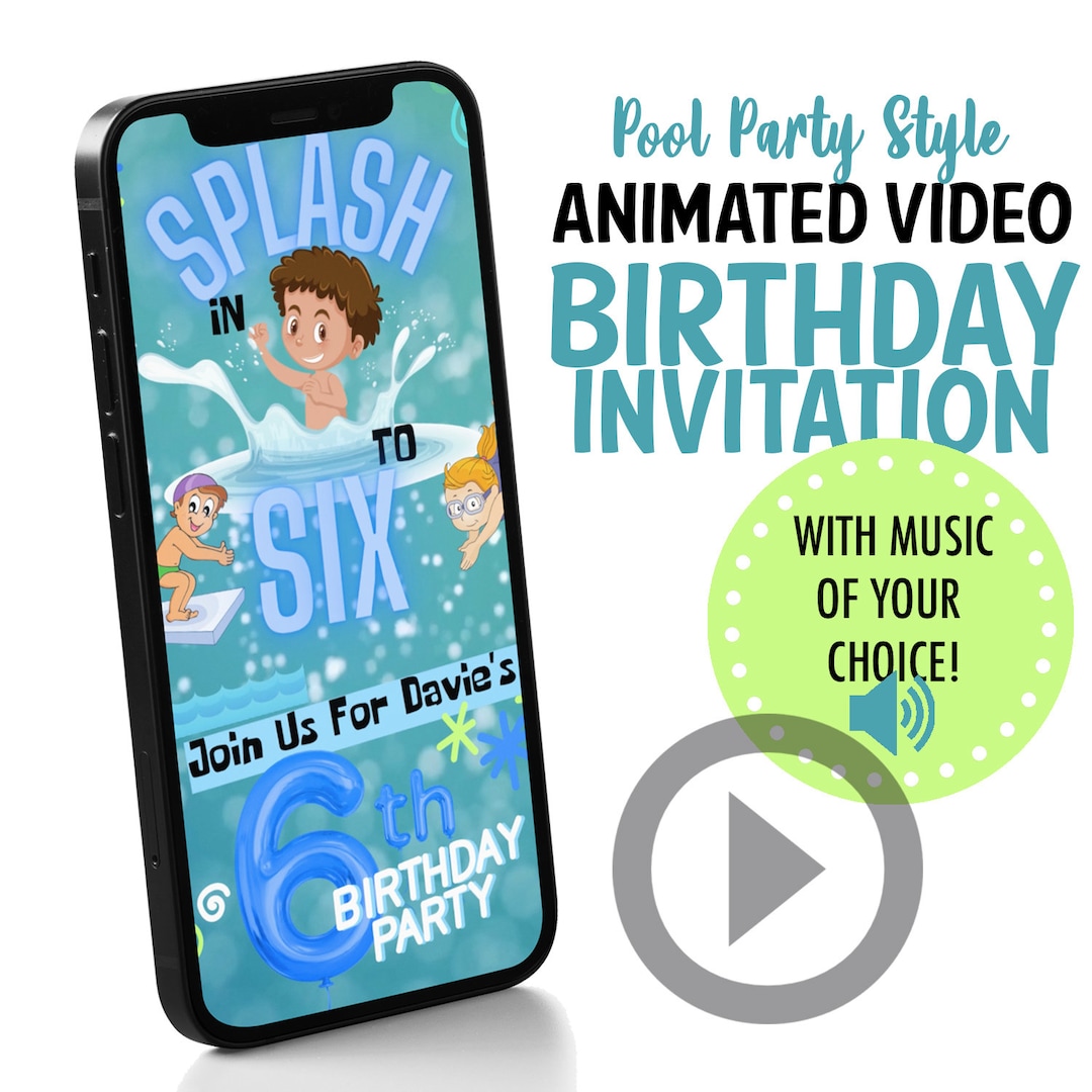 Pool Party Invitation Kids Birthday 3rd 4th 5th 6th Animated Textable ...