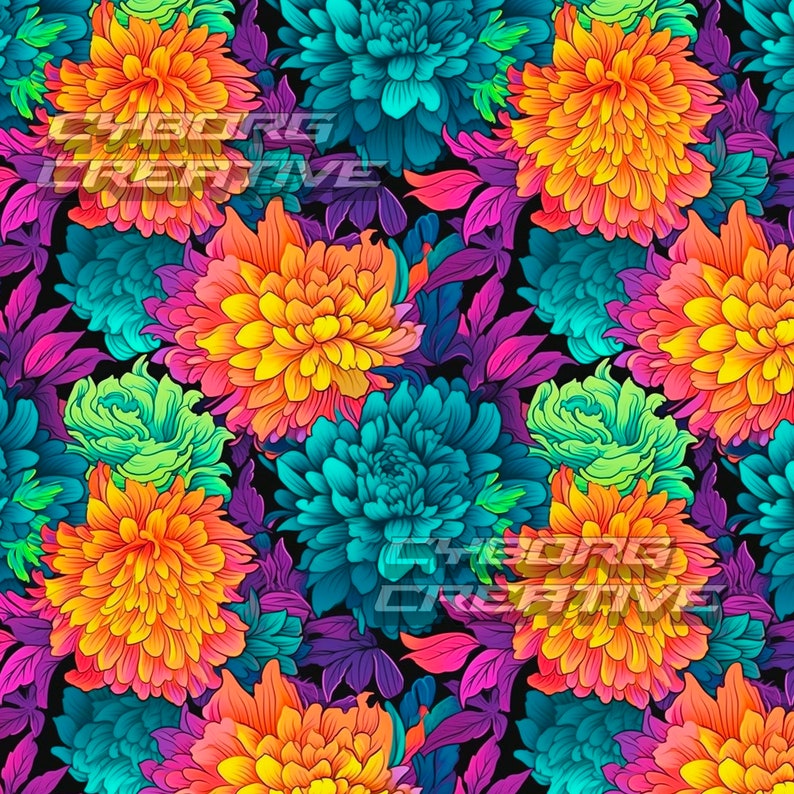 Neon Floral Digital Paper Exotic Digital Miami Palm Colors Digital ...
