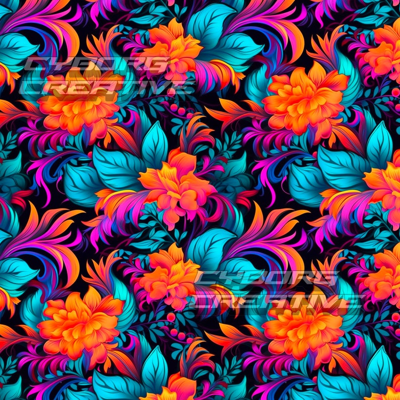Neon Floral Digital Paper Exotic Digital Miami Palm Colors Digital ...