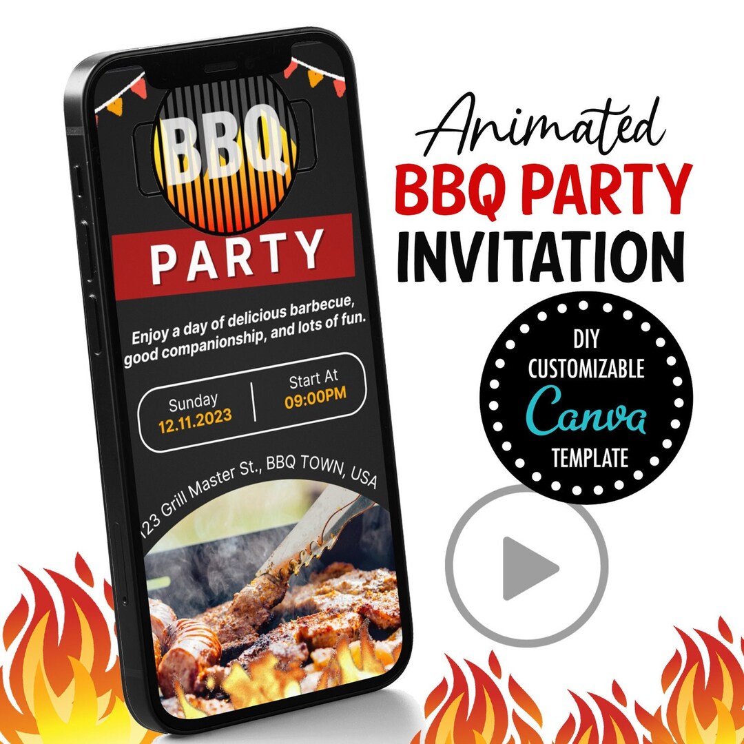 BBQ Party Template Phone Invite Bbq Animated Invitation Summer Party ...