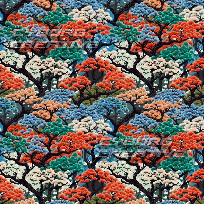 Japanese Trees Japanese Forest Art Digital Paper Printable Scrapbooking ...