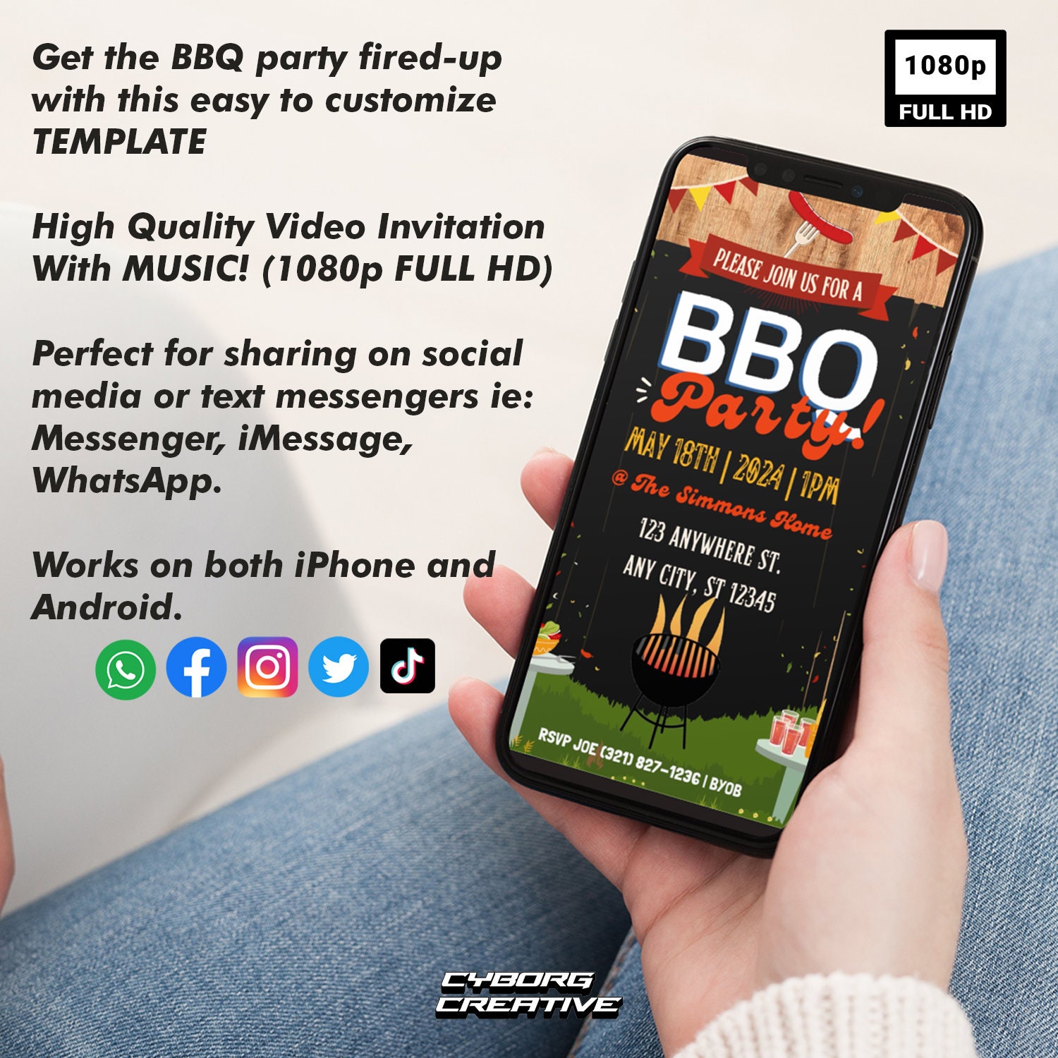 BBQ Party Template Phone Invite Bbq Animated Invitation Summer Party ...