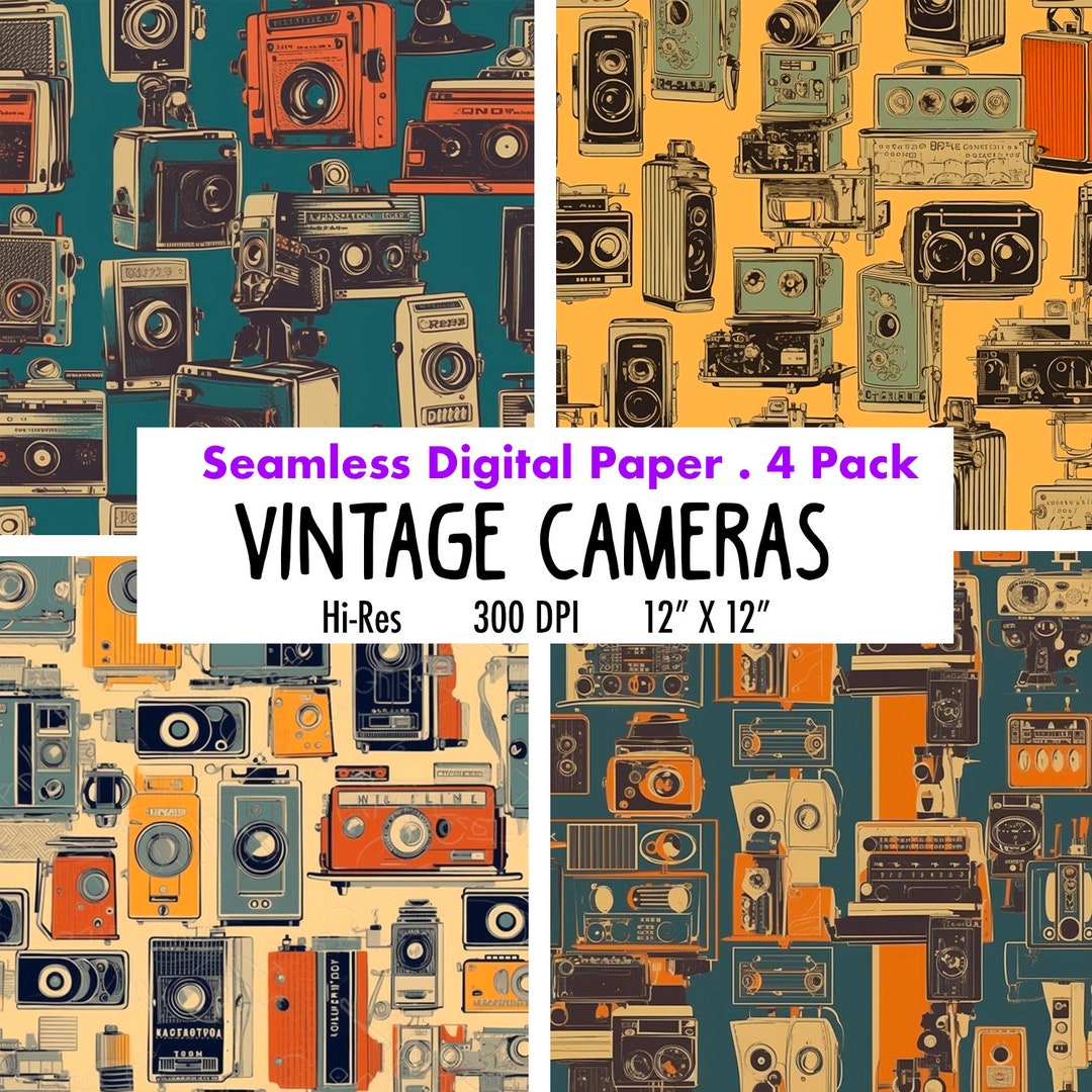 Vintage Camera Digital Paper Unique Seamless Pattern Photography Prints ...