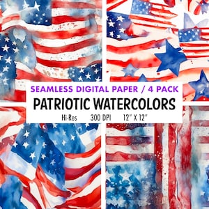 Patriot Red White Blue Stars Watercolor Digital Paper Patriotic Texture ...