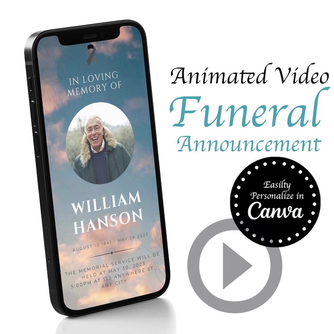 Digital Funeral Announcement Template Funeral Electronic Invitation for ...