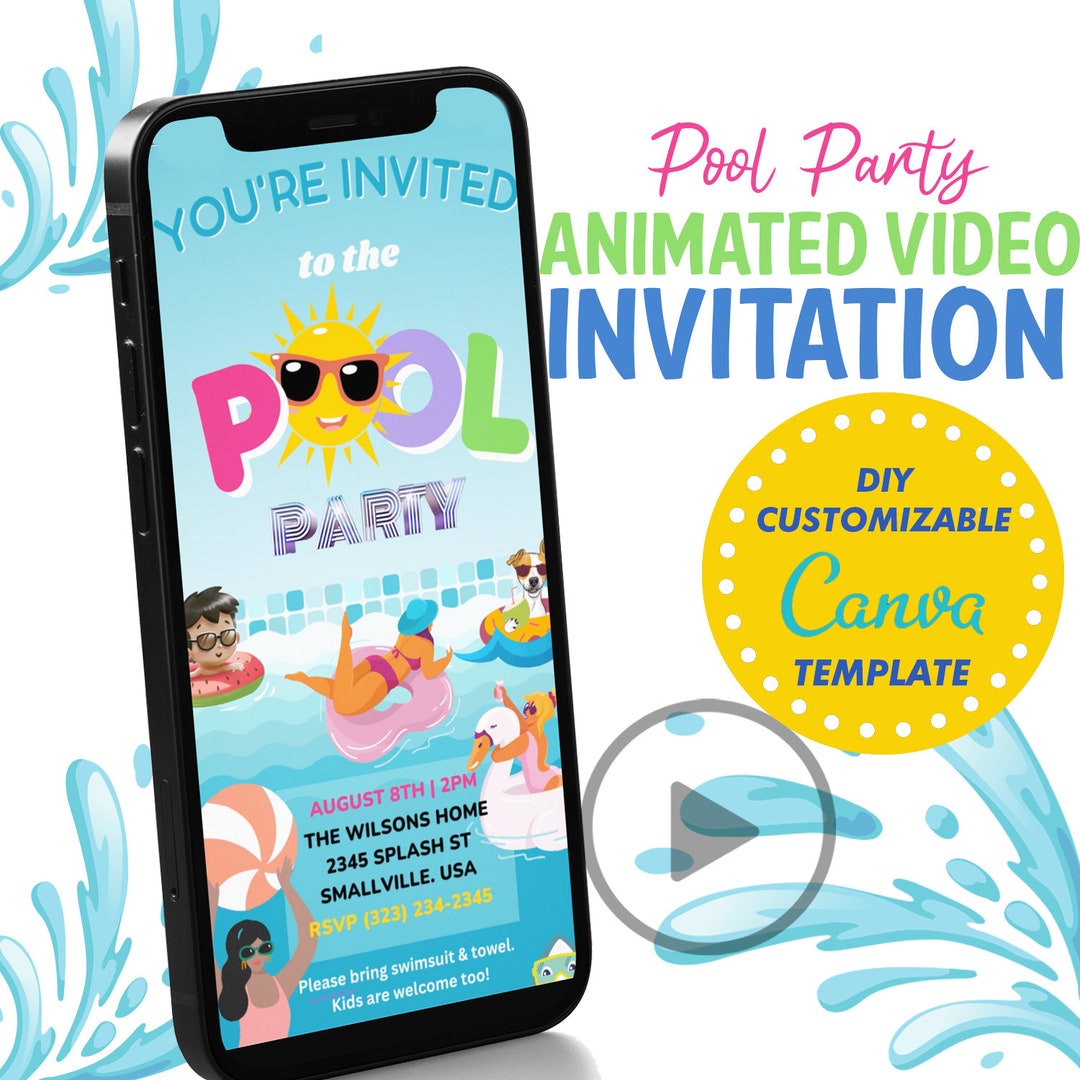 Pool Party Invitation SMS Animated Textable Swim Party Evite Pool ...