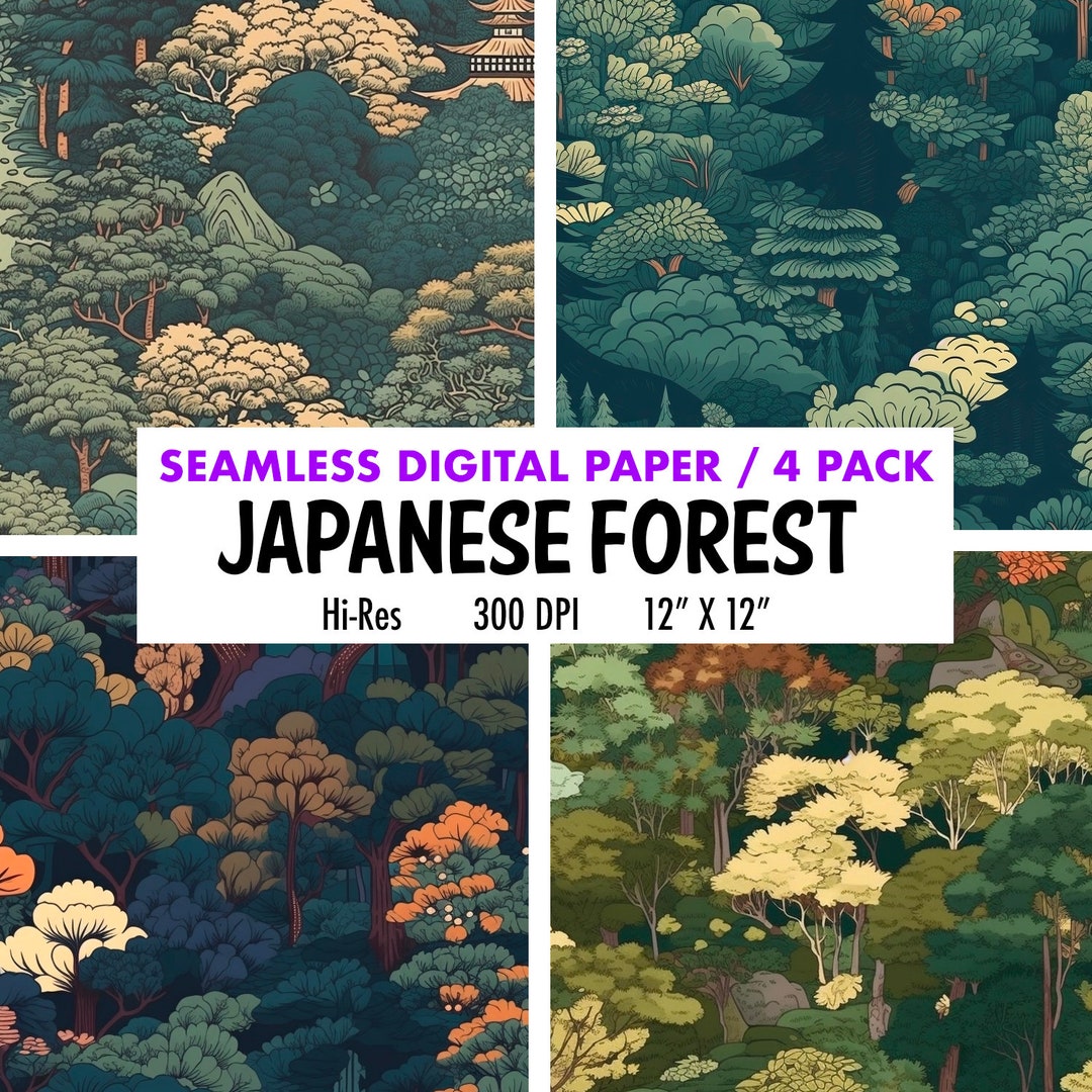 Woods Print, Japanese Forest Art Digital Paper Printable Scrapbooking ...