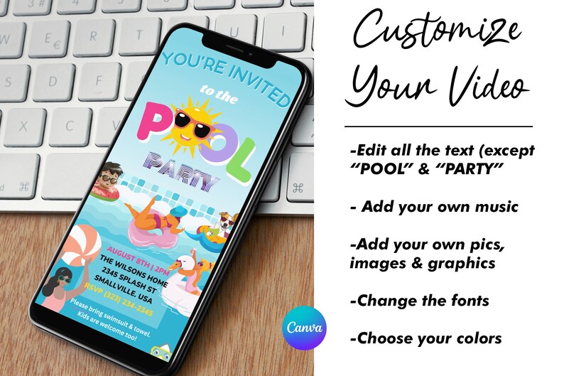 Pool Party Invitation SMS Animated Textable Swim Party Evite Pool ...