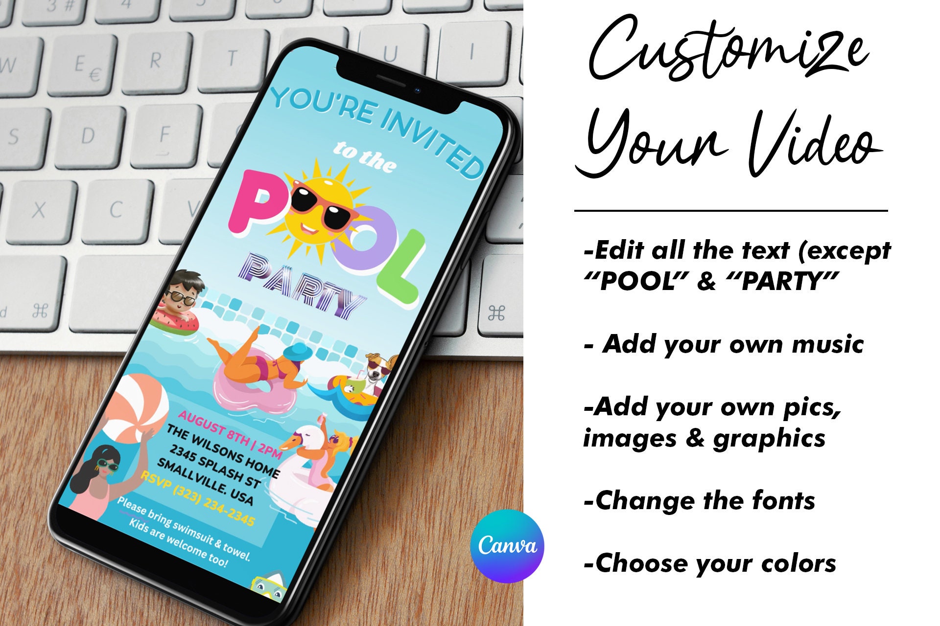 Pool Party Invitation SMS Animated Textable Swim Party Evite Pool ...