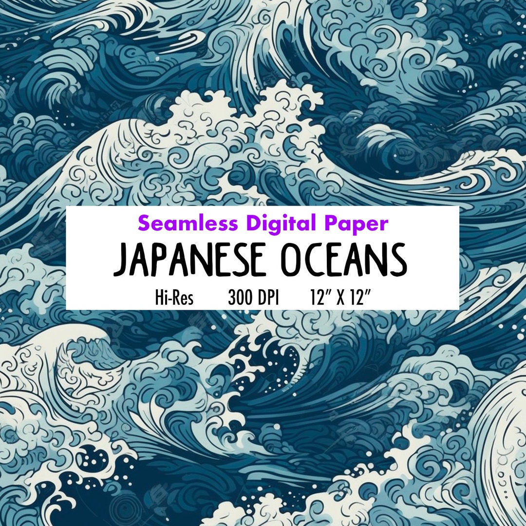 Oceanic Print, Japanese Wave Art Digital Paper Printable Scrapbooking ...
