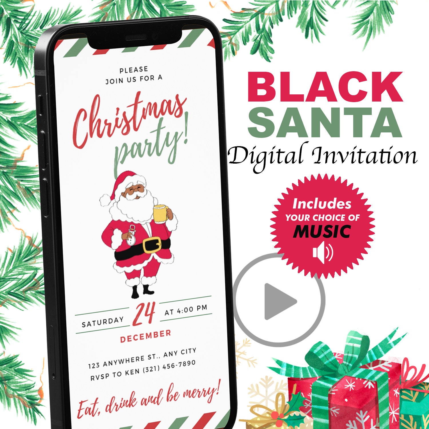 Black Santa Invitation Christmas Party Invitation Christmas Party ...