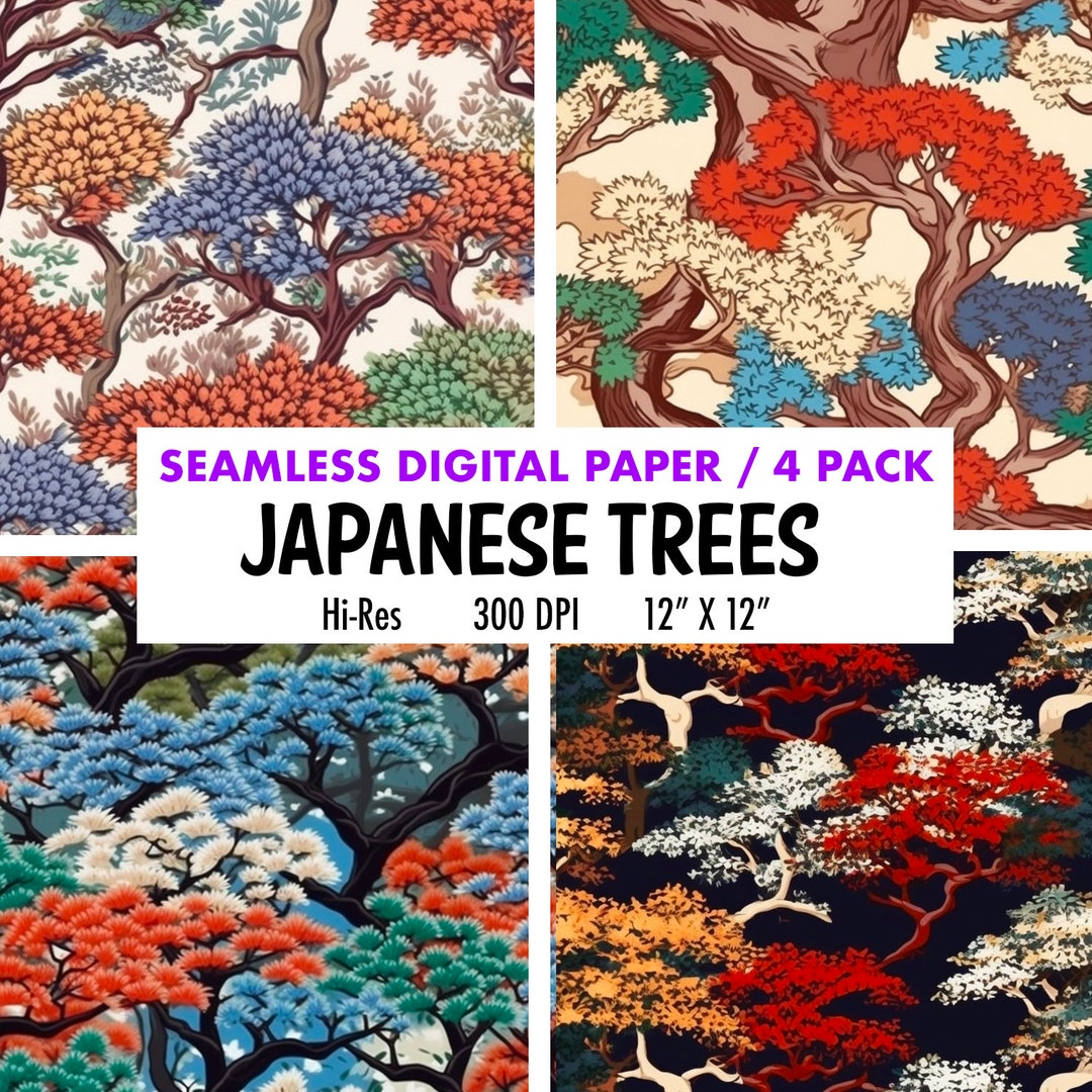 Japanese Trees Japanese Forest Art Digital Paper Printable Scrapbooking ...