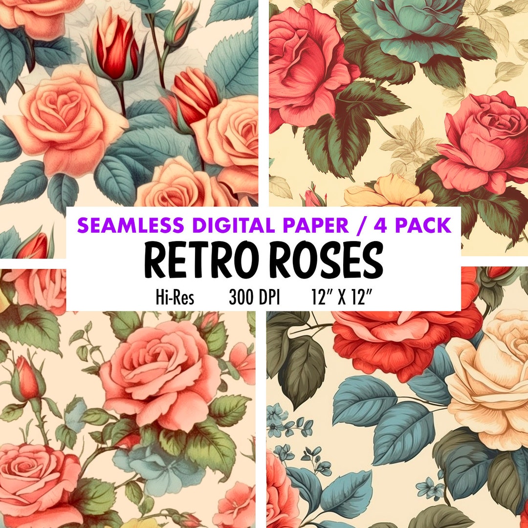 Roses Flowers Digital Paper Junk Journal Paper Pack Printable Patterns ...