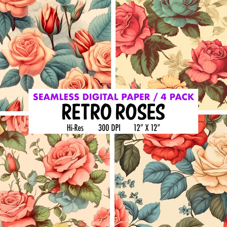Roses Flowers Digital Paper Junk Journal Paper Pack Printable Patterns ...