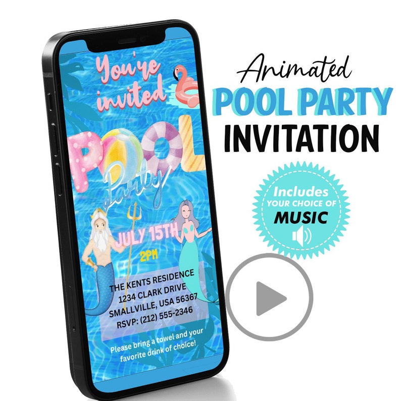 Pool Party Text Invitation Neon Summer Evite Birthday Iphone - Etsy