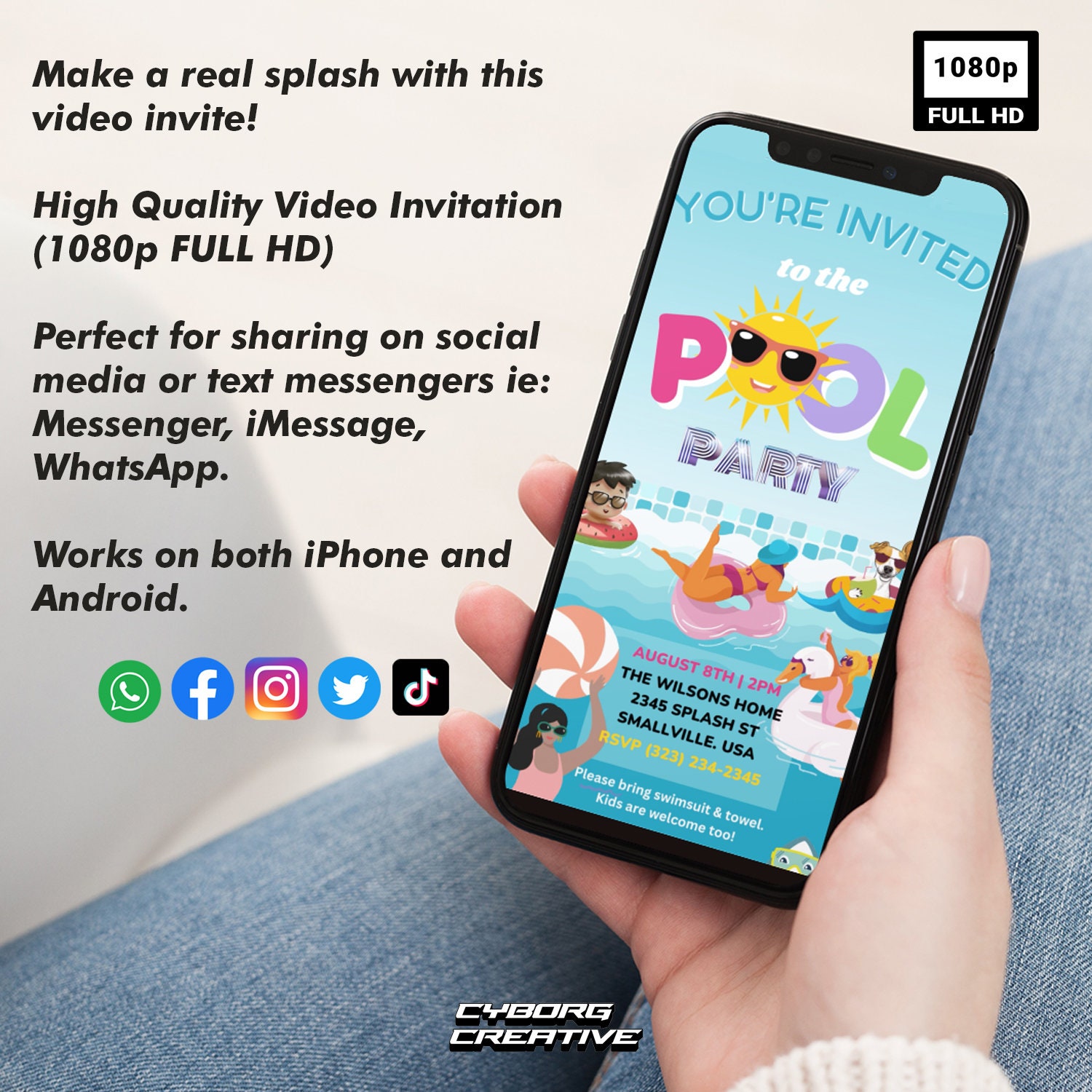 Pool Party Invitation SMS Animated Textable Swim Party Evite Pool ...