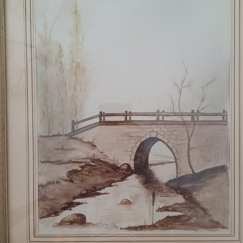 Antique Watercolor - Bridge Over Stream, 1936, Signed - Etsy