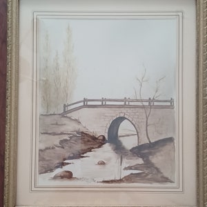 Antique Watercolor - Bridge Over Stream, 1936, Signed - Etsy