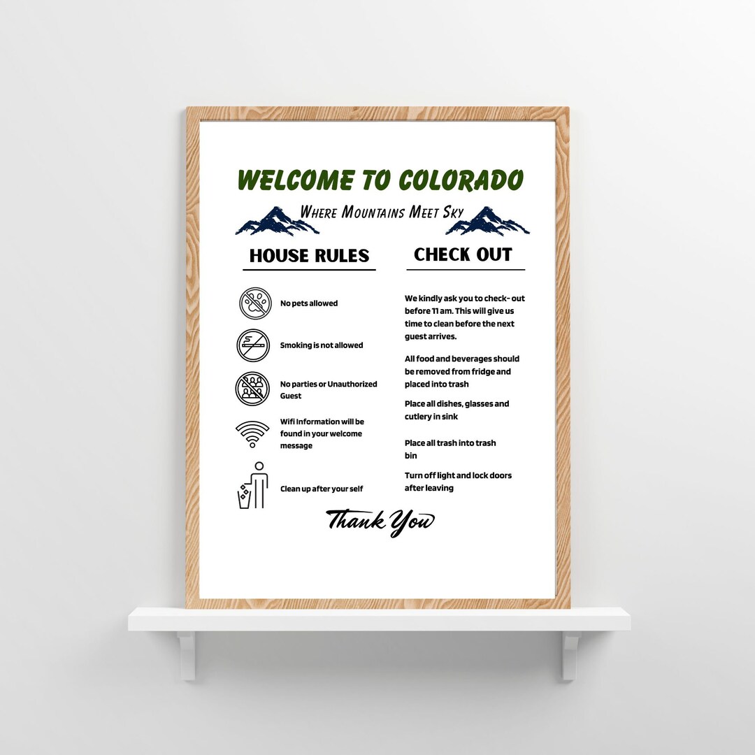 Colorado Airbnb Vrbo House Rules Print Out - Check Out Instructions ...