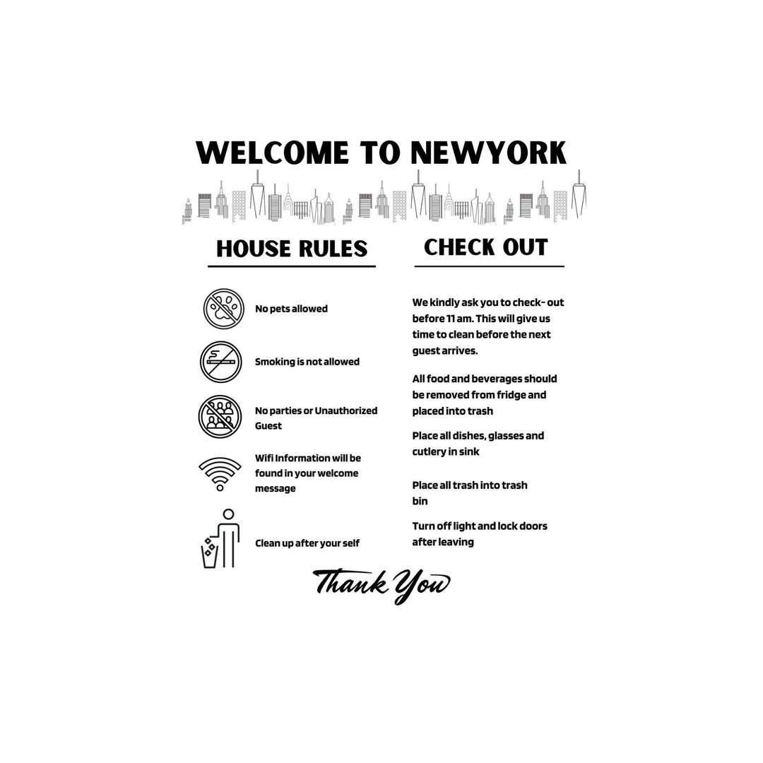 Newyork Airbnb Vrbo House Rules Check Out Instructions - Digital ...