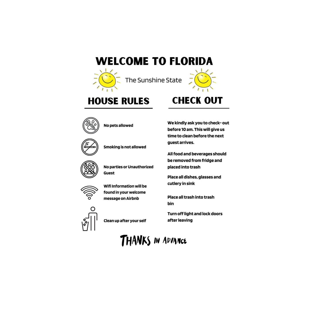 Florida Airbnb Vrbo House Rules Check-out Instructions - Digital ...