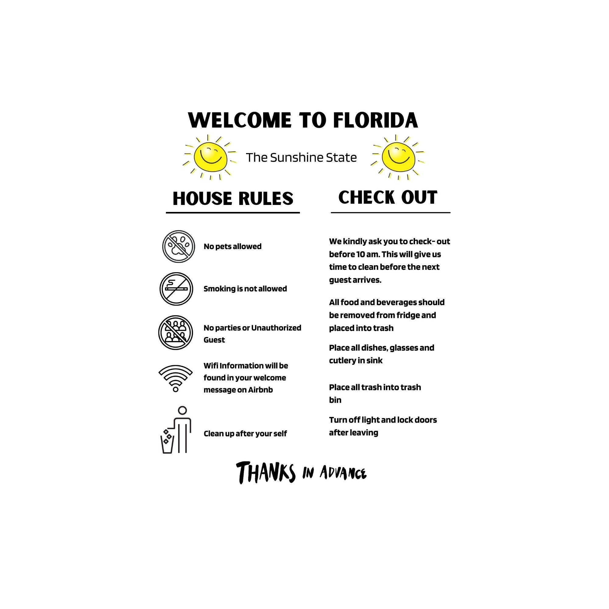 Florida Airbnb Vrbo House Rules Check-out Instructions - Digital ...