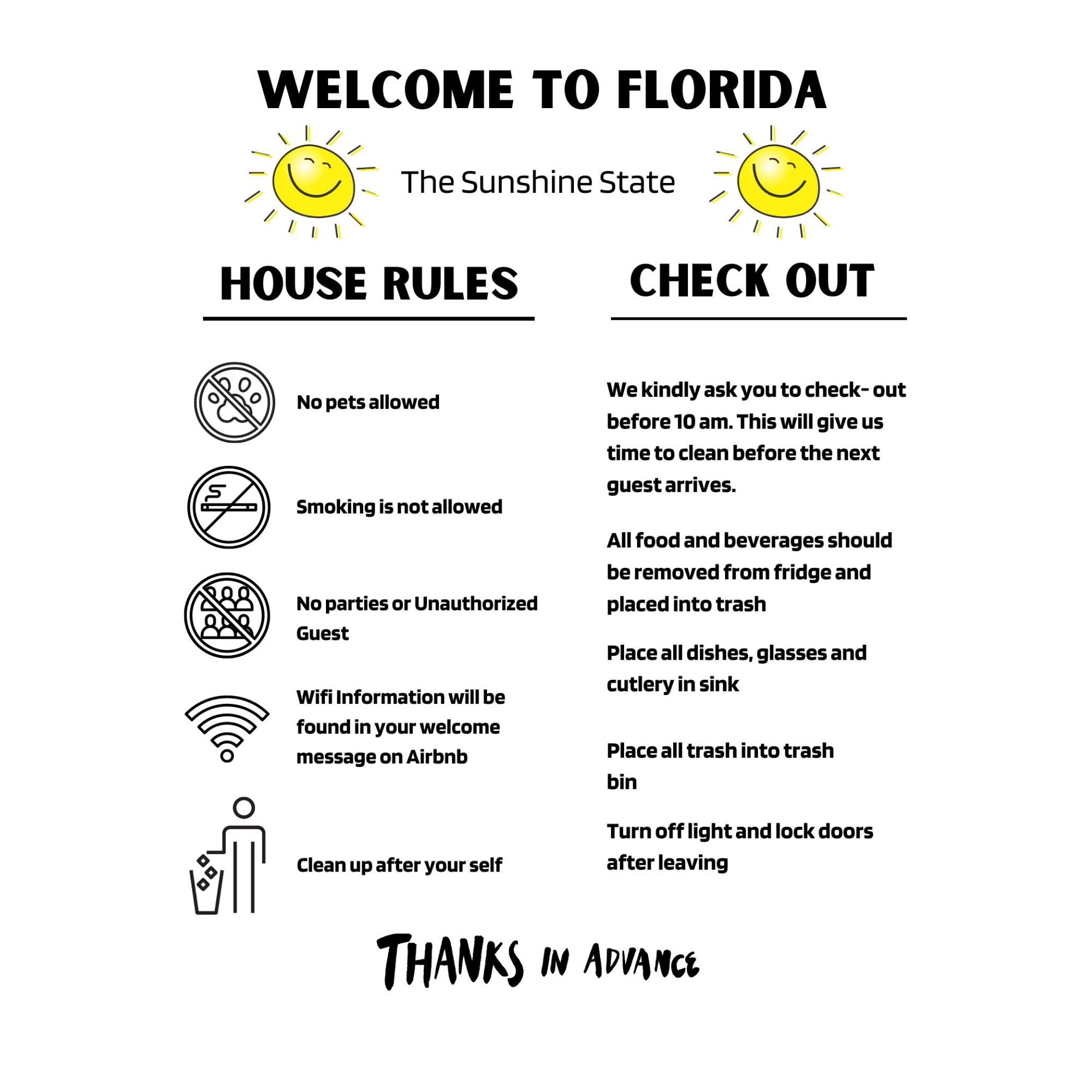 Florida Airbnb Vrbo House Rules Check-out Instructions - Digital ...