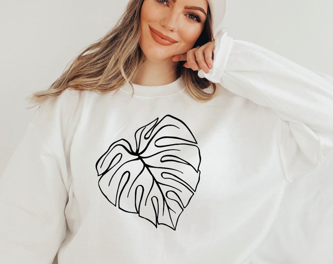 Monstera Leaf Sweatshirt Monstera Deliciosa Crewneck Houseplant Shirt ...
