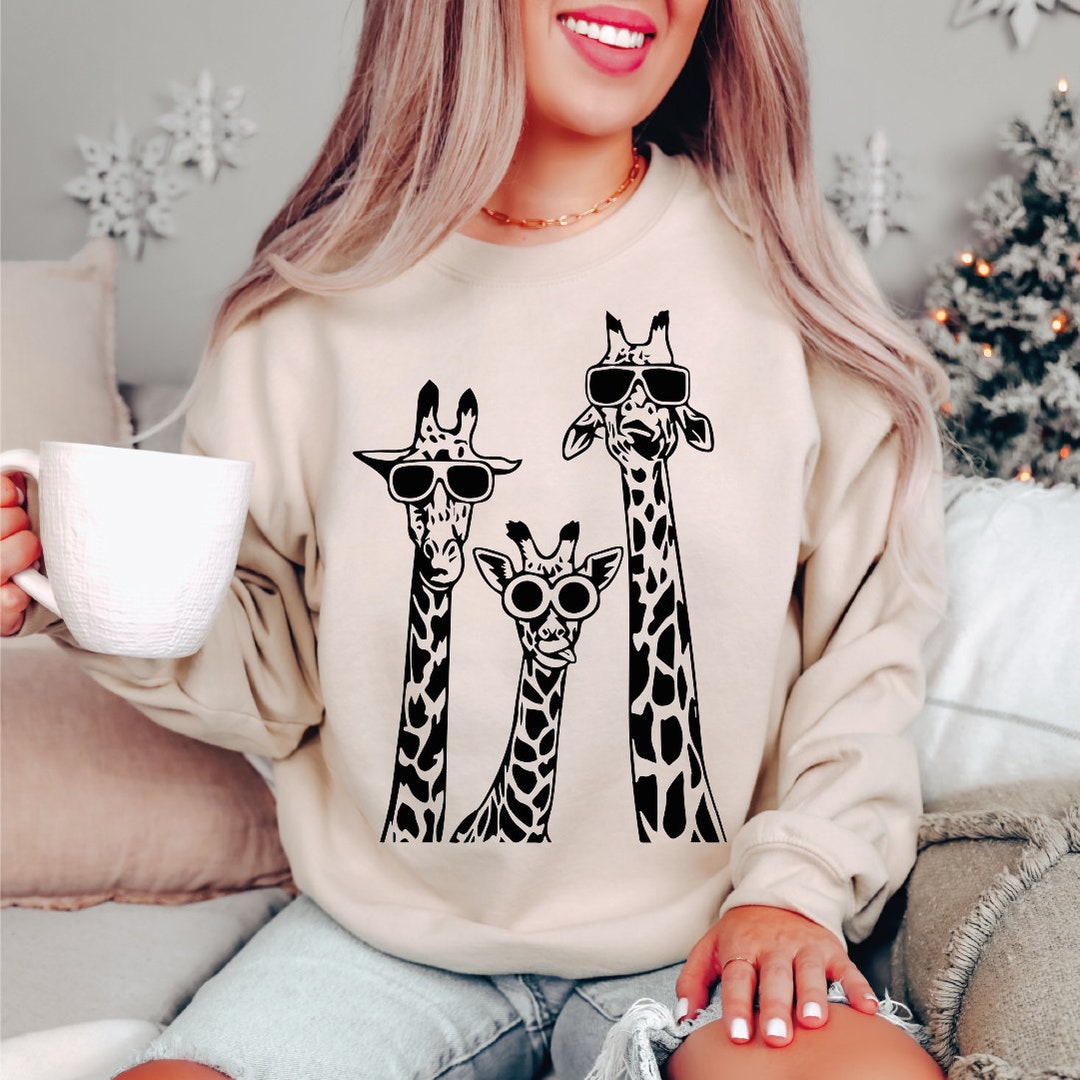 Giraffe With Glasses Sweatshirt, Giraffe Hoodie, Zoo Animal Sweatshirt ...